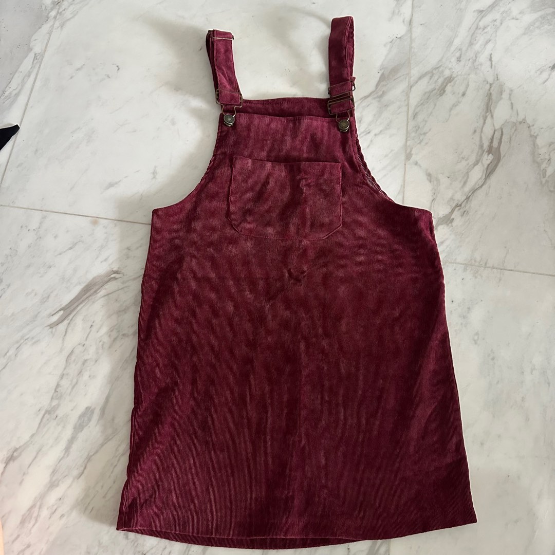 Maroon red corduroy one piece overalls, Women's Fashion, Dresses & Sets ...