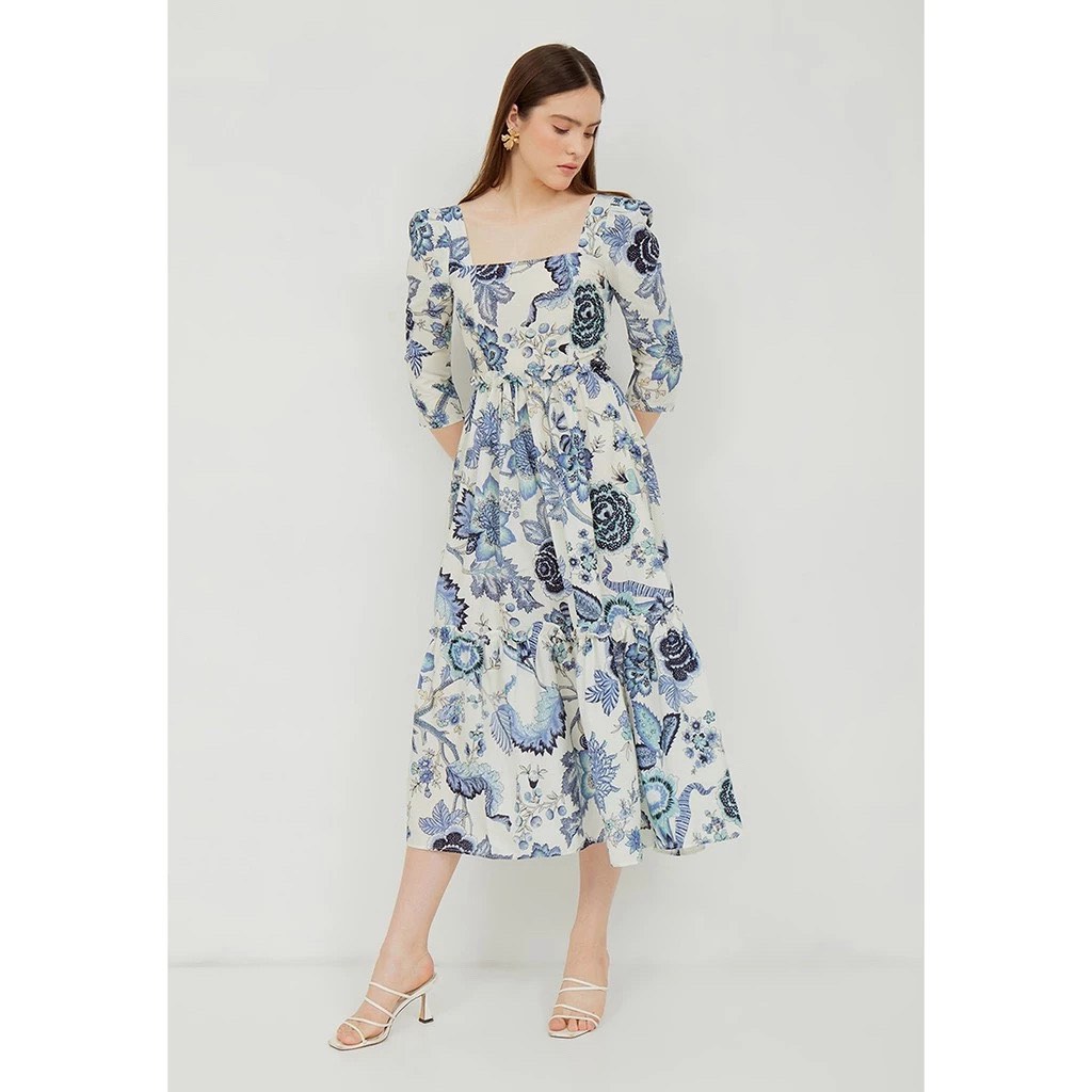 Modparade blue floral midi dress, Fesyen Wanita, Pakaian Wanita, Gaun ...