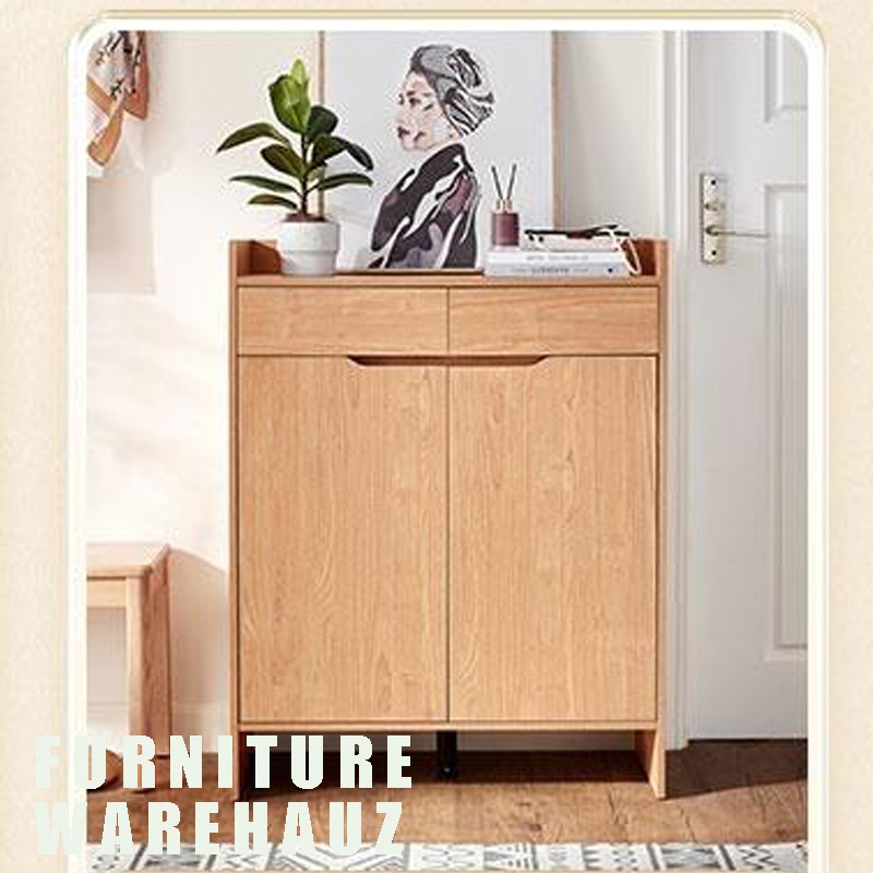 Muji-Style Wood Shoe Cabinet(W/D) Two Doors Top Display Bag Umbralle ...