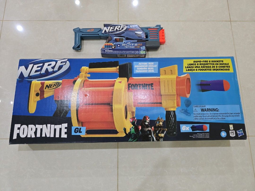 Nerf Fortnite GL Rocket Firing Blaster & Nerf Elite 2.0 Tetrad QS-4 ...