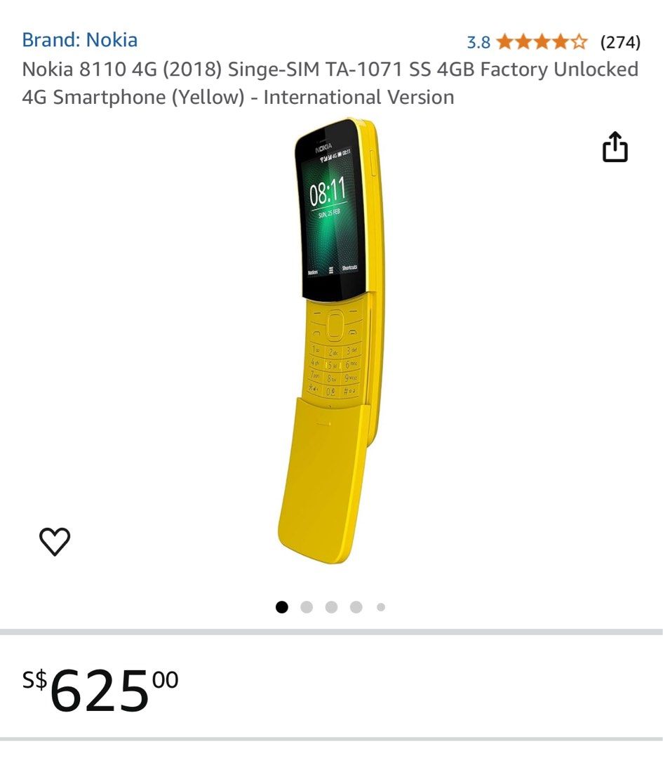Nokia 8110 4G (2018) Singe-SIM TA-1071 SS 4GB Factory Unlocked 4G ...