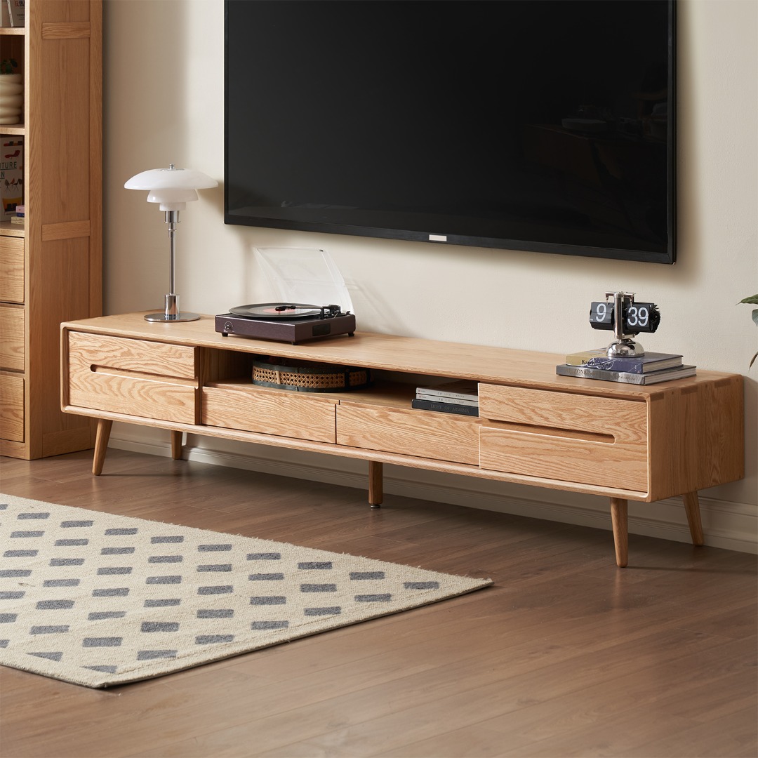Scandinavian Oak Wood Sliding Door TV Console LINEA, Furniture & Home ...
