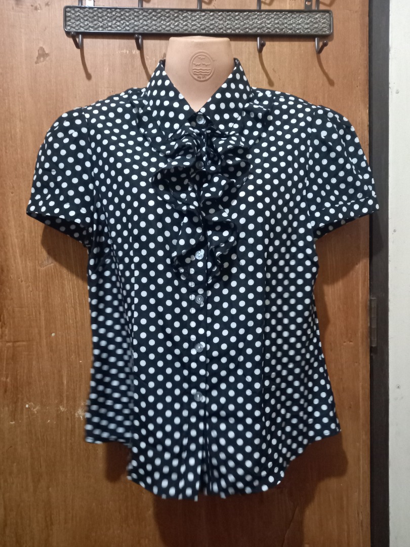 Shoujo girl fatal frame polka dots ruffle button down blouse kuronuma ...