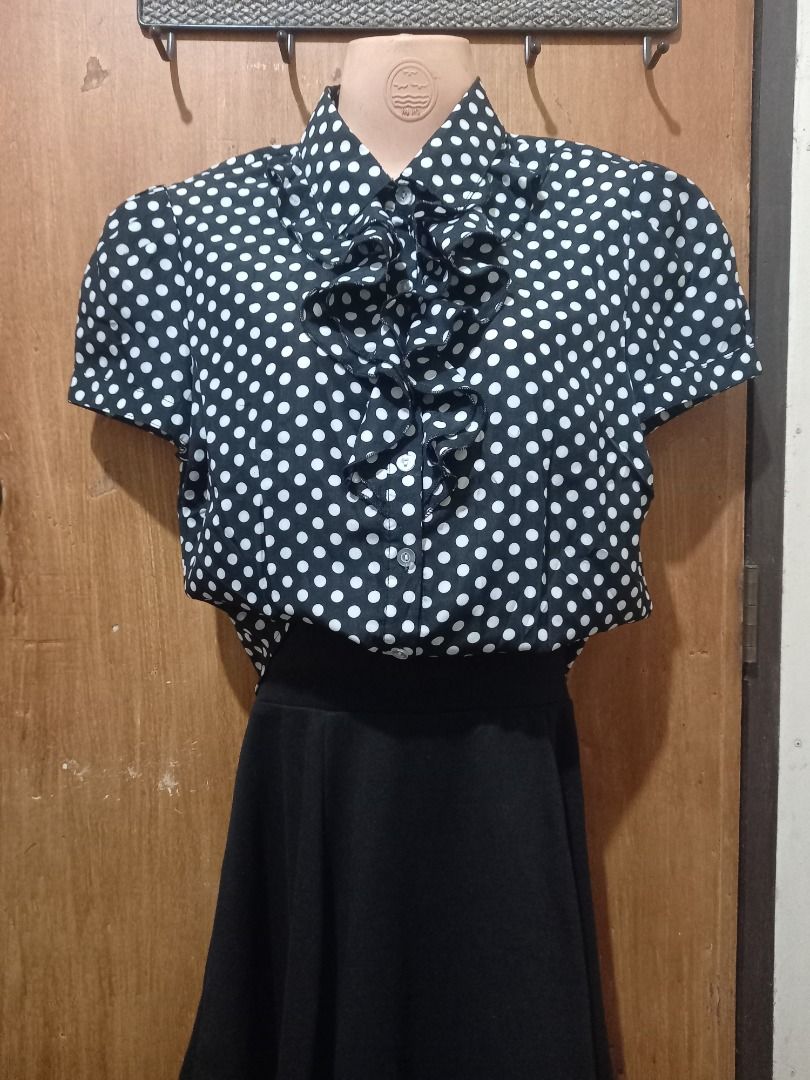 Shoujo girl fatal frame polka dots ruffle button down blouse kuronuma ...