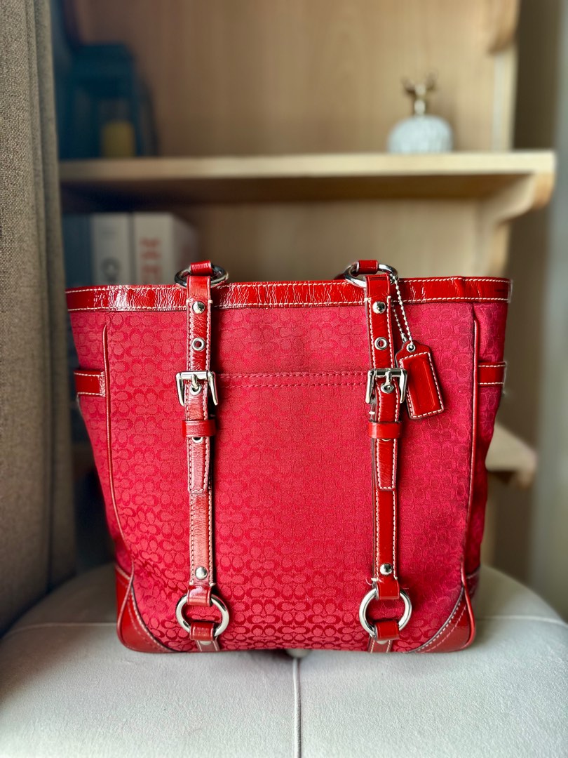Vintage Coach Signature Red Jacquard Patent Bag, Luxury, Bags & Wallets ...