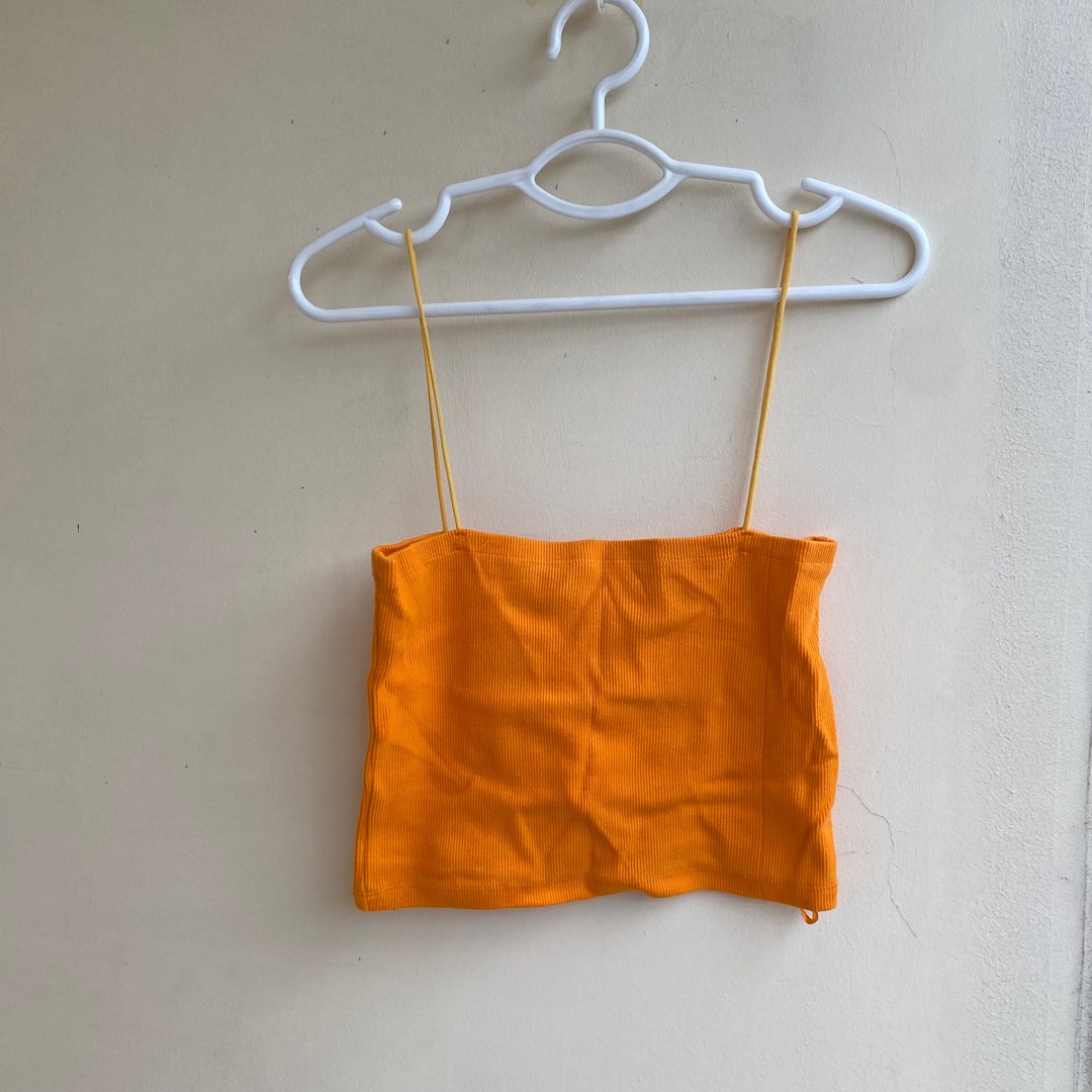Zara Spaghetti Strap Orange String Cami Crop Top, Women's Fashion, Tops ...
