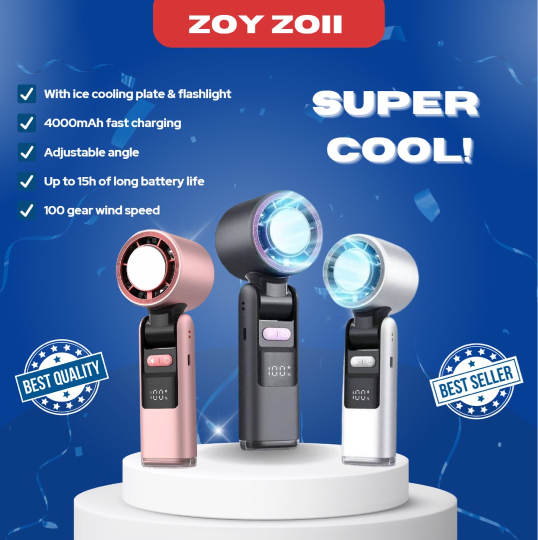 ZOYZOII Ice Cold Compress Portable Handheld Fan With Flashlight 4000mAh ...
