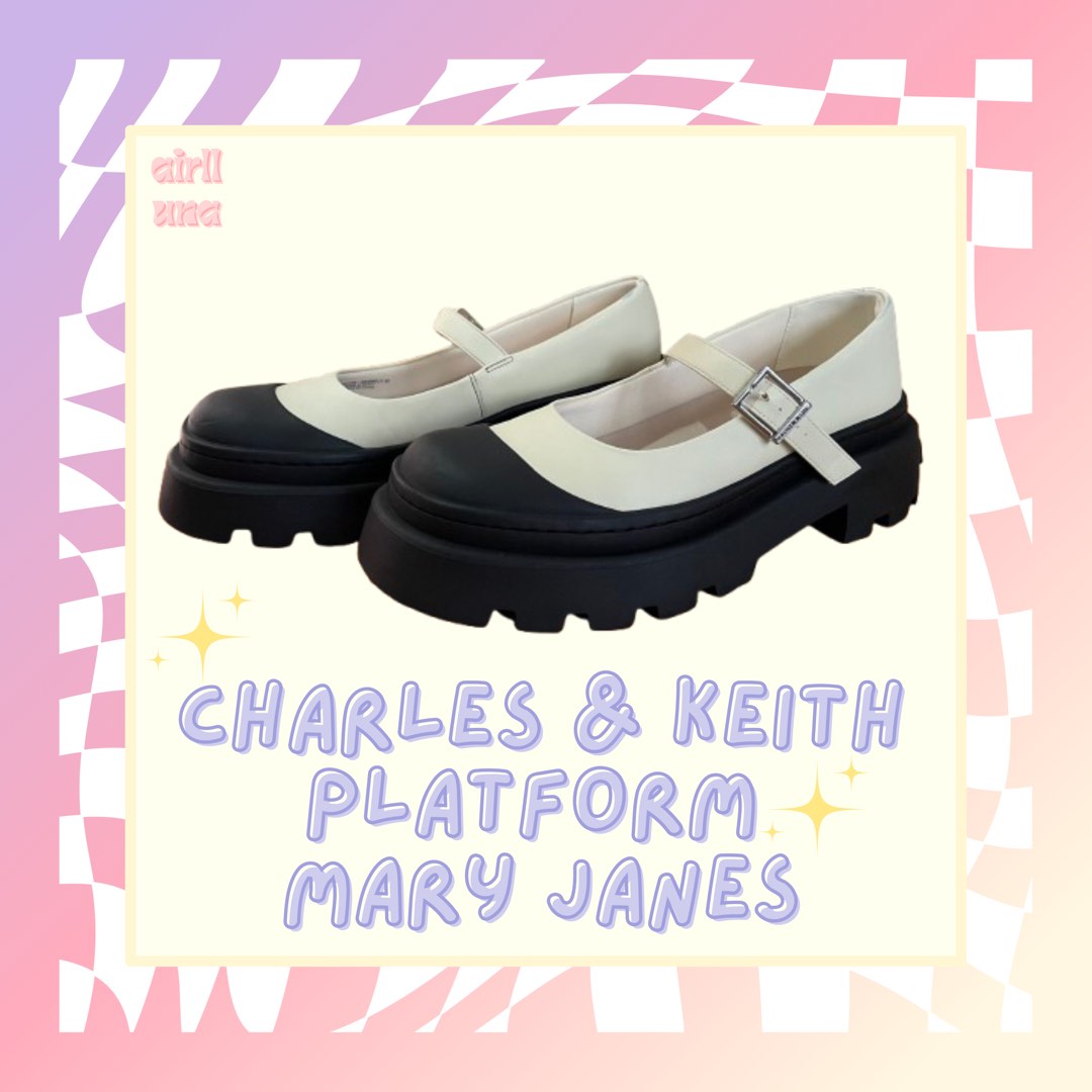 Authentic Charles & Keith Indra Two-Tone Platform Mary Janes in Chalk ...