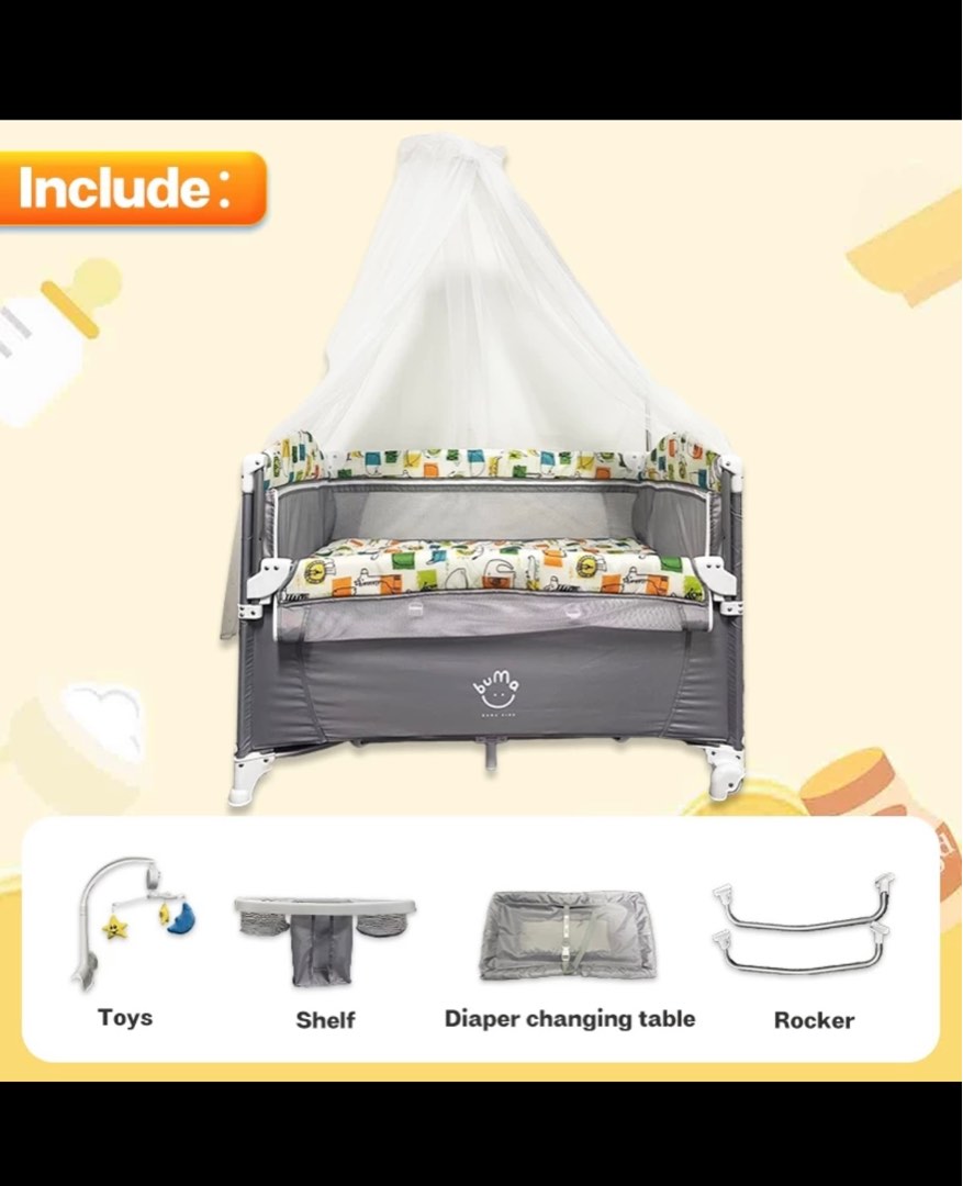Baby Crib (buma) co-sleeping with shelf, diaper changing table, and ...