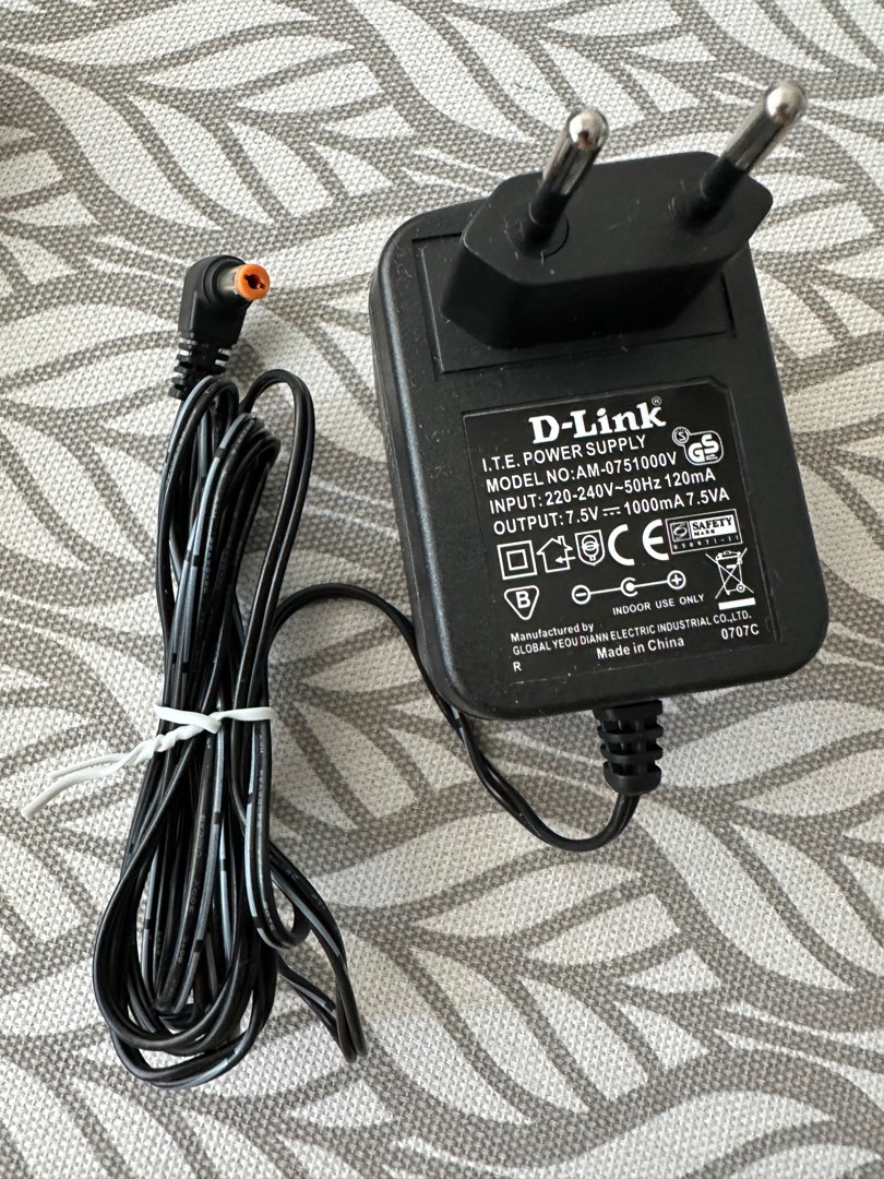 D link power adaptor - input: 220 V, output l: 7.5V, Computers & Tech ...