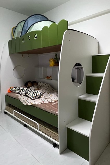 Double Decker Loft Kids Triple Stairs Bedframe with Mattress, Furniture ...