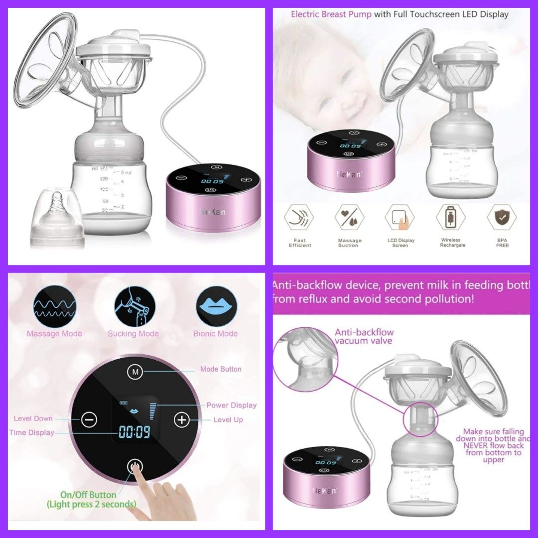 Electric Breast Pump, NEKAN Rechargeable Breastfeeding Pump with 3 Modes 10 Levels, BPA Free ...