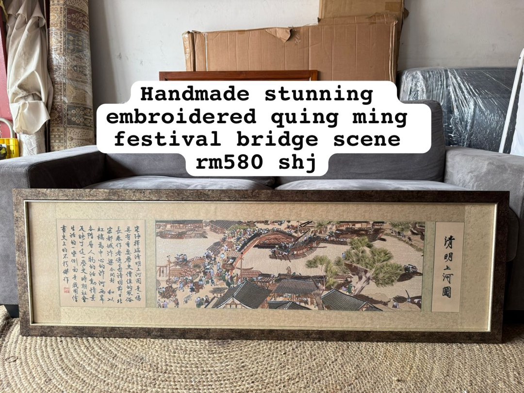 Handmade stunning embroidered guing ming Festival bridge scene ...
