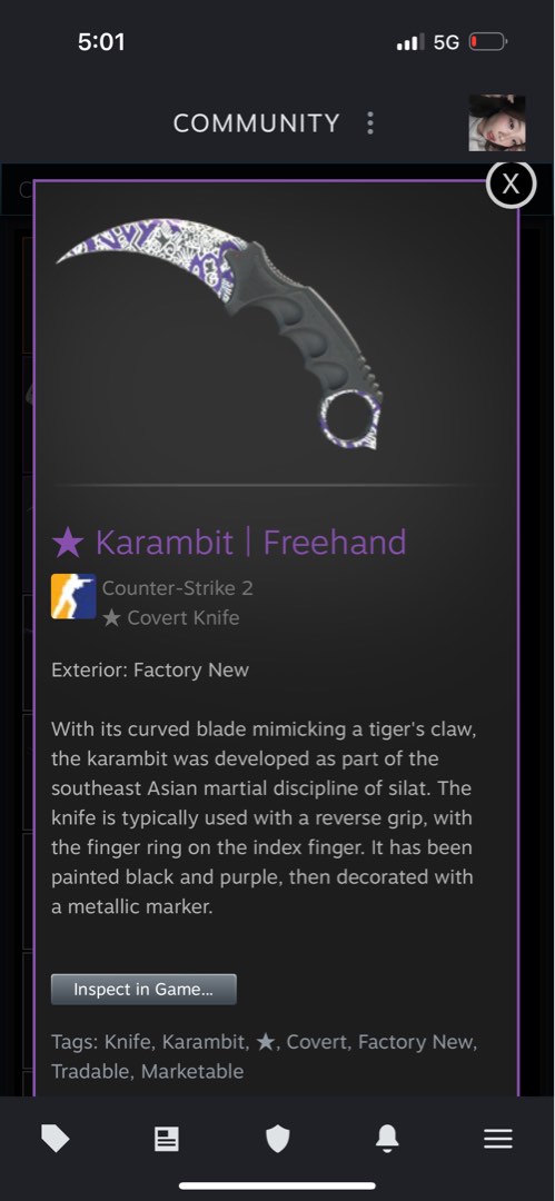 Karambit Freehand FN, Video Gaming, Gaming Accessories, In-Game ...