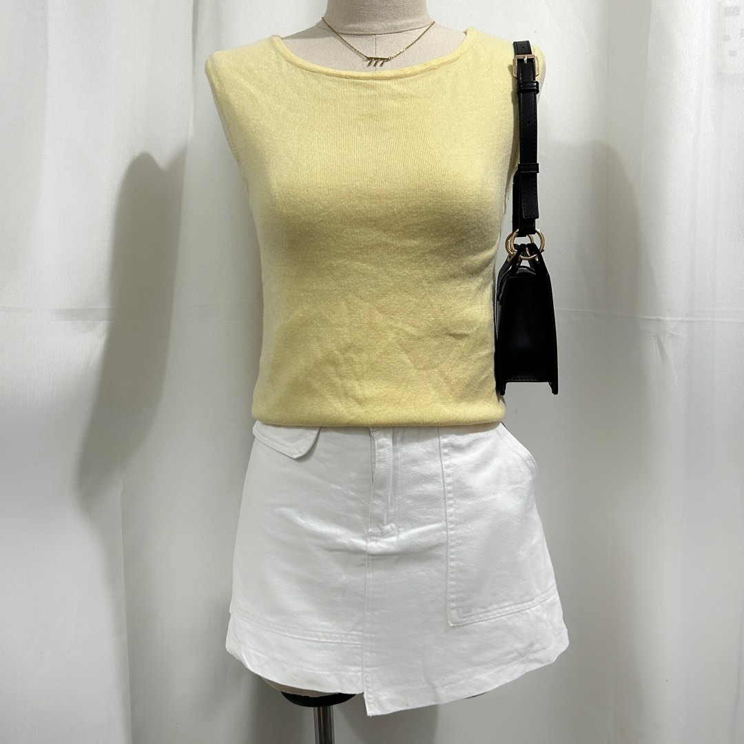 Knitted Butter Yellow Vest Top, Women's Fashion, Tops, Sleeveless on ...