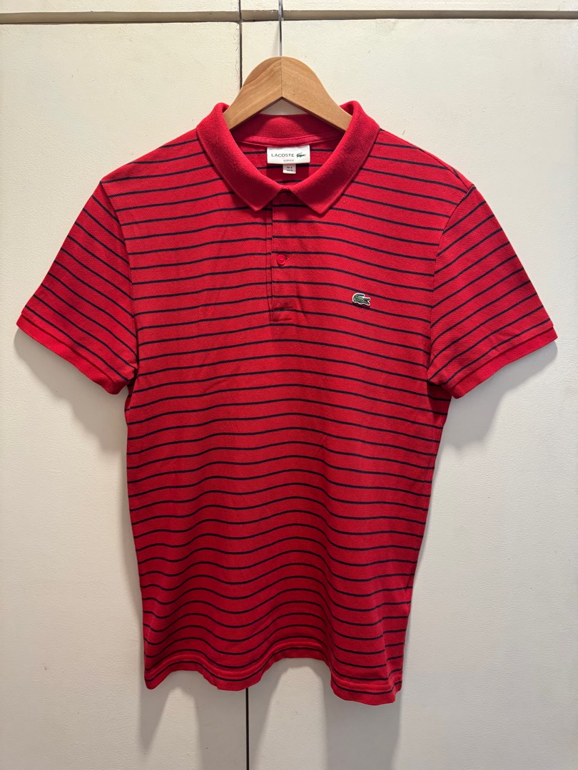 Lacoste Red Stripe Polo, Men's Fashion, Tops & Sets, Tshirts & Polo ...