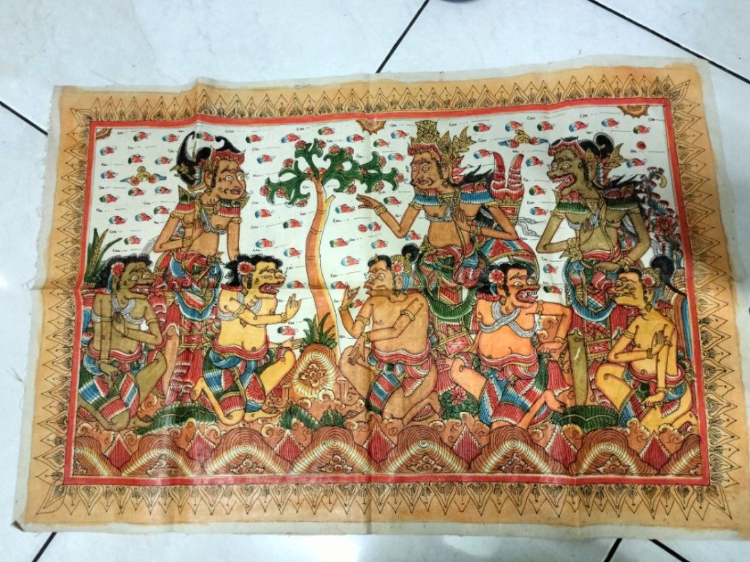 Lukisan Bali wayang asli pelukis, Antik, Pajangan di Carousell