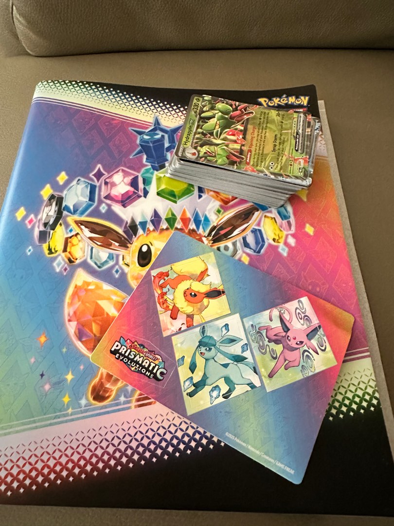 Prismatic Evolution Binder + Tech Sticker + Many Pokemon Cards, Hobbies ...