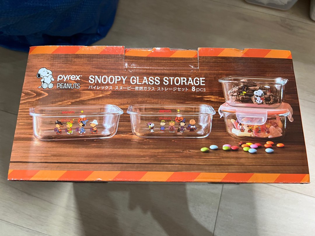 Pyrex snoopy 4 glass food storage boxes, Furniture & Home Living ...