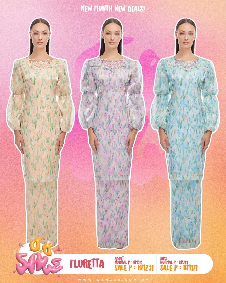 (RENT) Floretta Kurung Wanzar, Women's Fashion, Muslimah Fashion, Baju ...