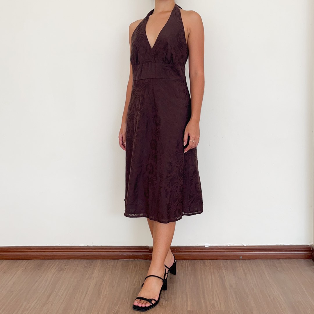 SMART SET choco brown halter neck dress, Women's Fashion, Dresses & Sets, Dresses on Carousell