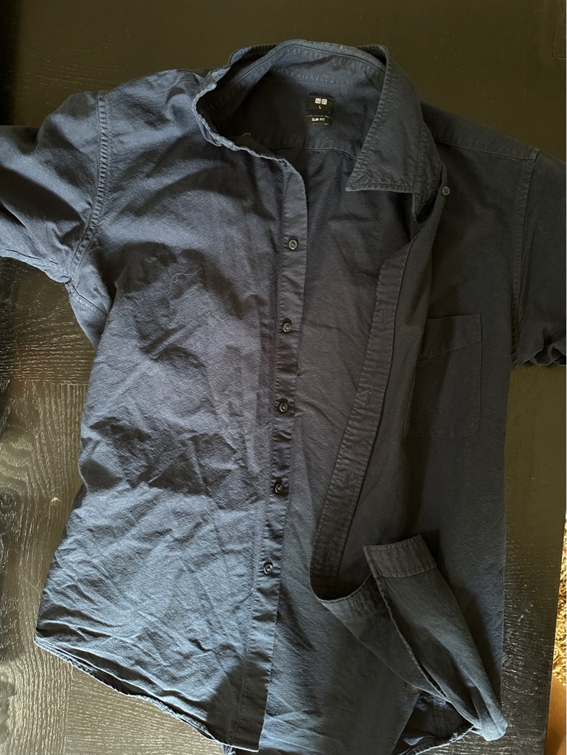 Uniqlo Navy Blue Botton Down, Men's Fashion, Tops & Sets, Tshirts ...