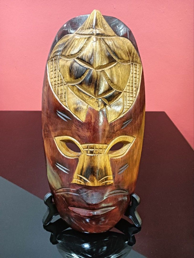 Vintage Tiki Fijian Tribal Mask Hand Carved Treated Wood Sea Turtle ...