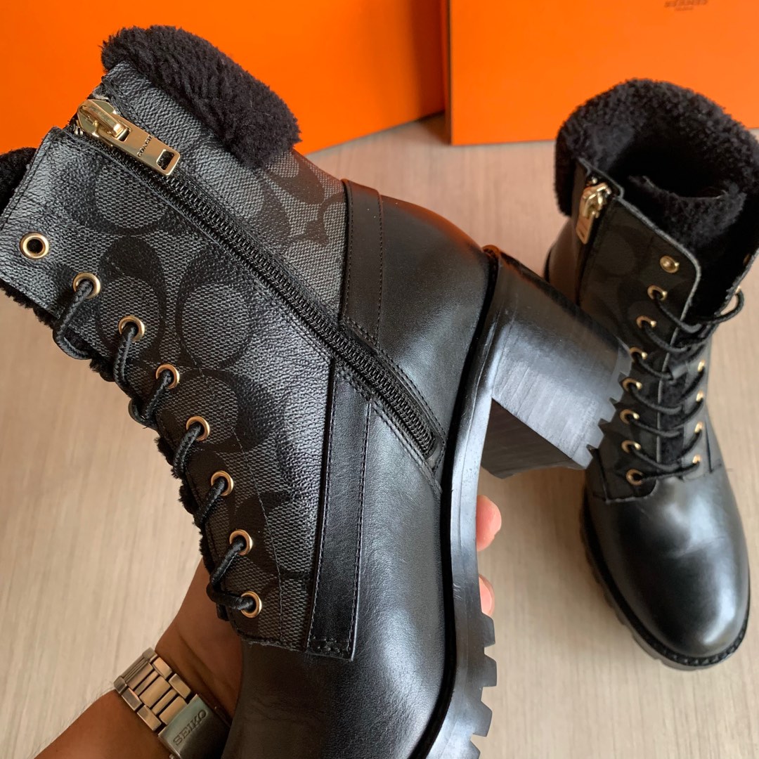 Coach Authentic jill boots leather x canvas signature sz 37.5, Fesyen ...