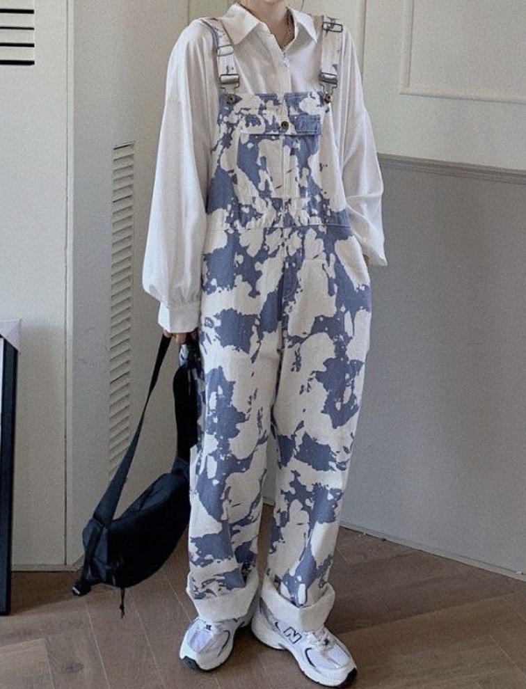 Cow print denim overall / dungarees, Women's Fashion, Dresses & Sets, Jumpsuits on Carousell