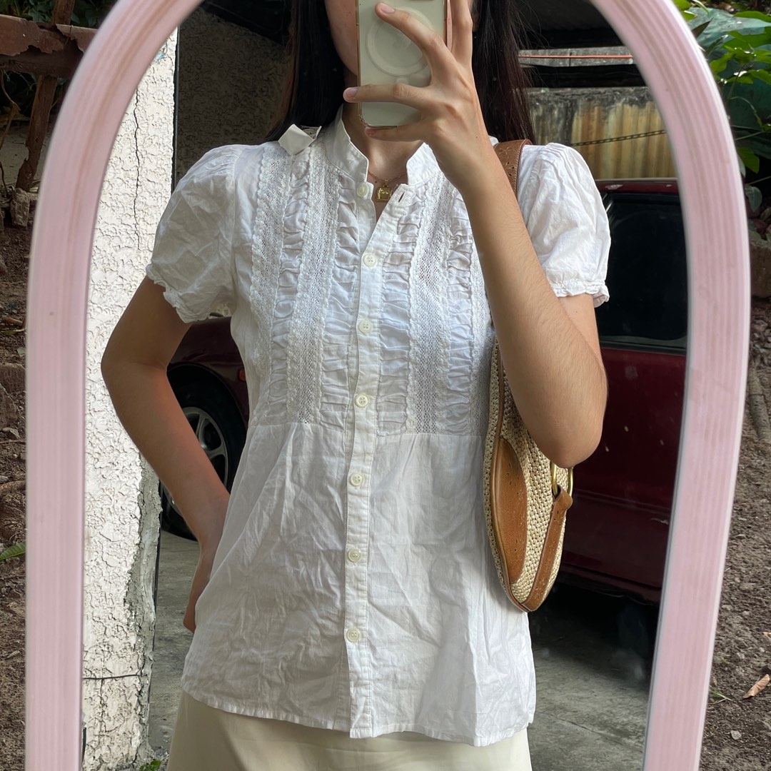 [SOLD] FANG Prettiest Dainty White Coquette Lace Cute Button Down ...