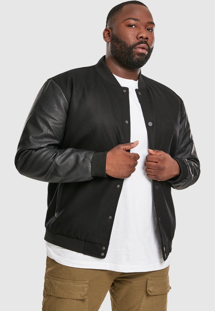 HARE Leather Wool Varsity Jacket / Bomber Jacket (Black), Men's Fashion, Coats, Jackets and ...