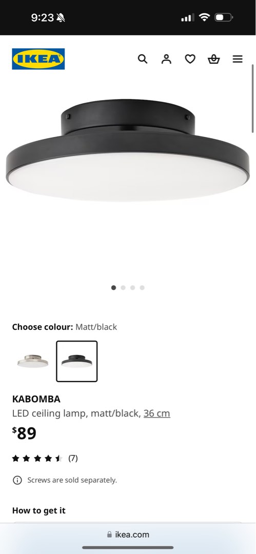 IKEA KABOMBA LED CEILING LIGHT MATT BLACK, Furniture & Home Living ...
