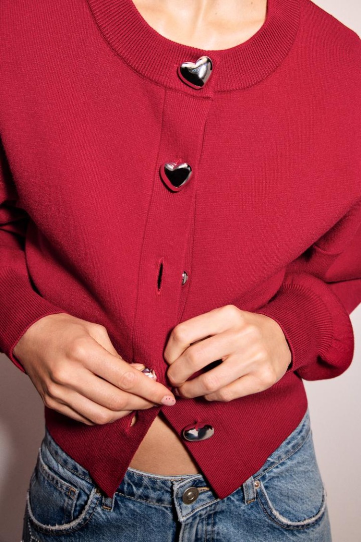 LF ZARA HEART BUTTON KNIT CARDIGAN, Women's Fashion, Tops, Others Tops ...