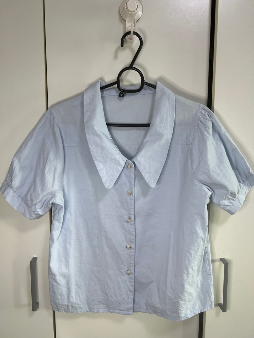 Light Blue Front Wooden Button Top, Women's Fashion, Tops, Blouses on ...