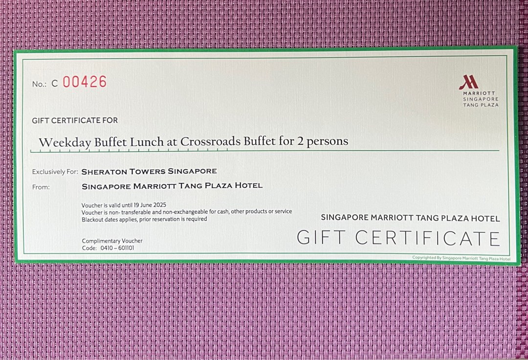 Lunch buffet for 2 at Crossroads Marriott, Tickets & Vouchers, Vouchers ...