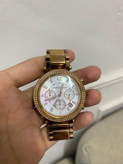 Promo[Ready Stock]Michael Kors Rectangular Chain Lock Three Hand Gold ...