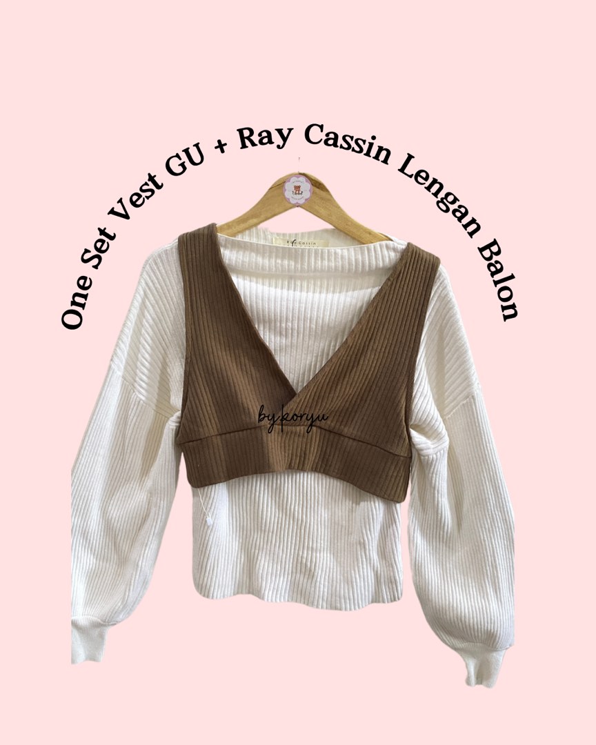 one set vest GU + Ray cassin kutub bahan dingin tangan balon not grl zara uniqlo gap, Fesyen ...