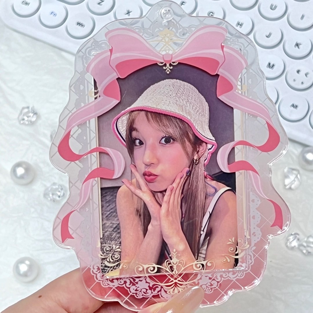 Pink ribbon acrylic case holder for photocards kpop pocas photocard ...