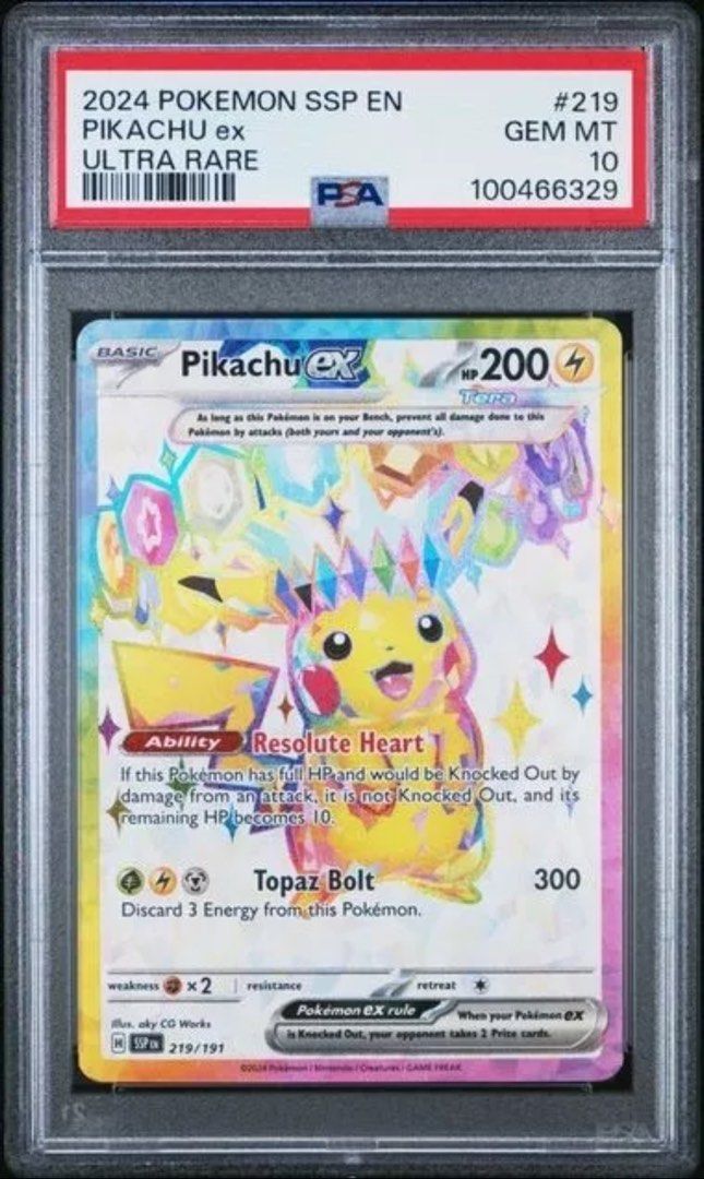 [PSA 10] Pikachu ex Ultra Rare #219 - 2024 Pokemon SV Surging Sparks ...