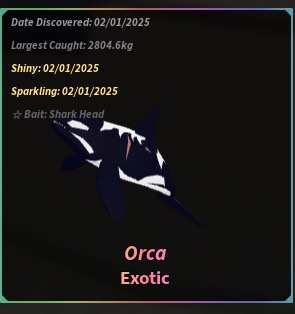 Roblox Fisch Shiny Sparkling Orca, 電子遊戲, 遊戲機配件, 遊戲週邊商品 - Carousell