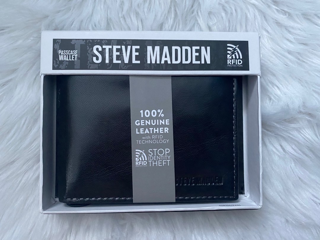 Steve Madden Men's Leather RFID Wallet Extra Capacity Attached Flip Pockets, Men's Fashion ...