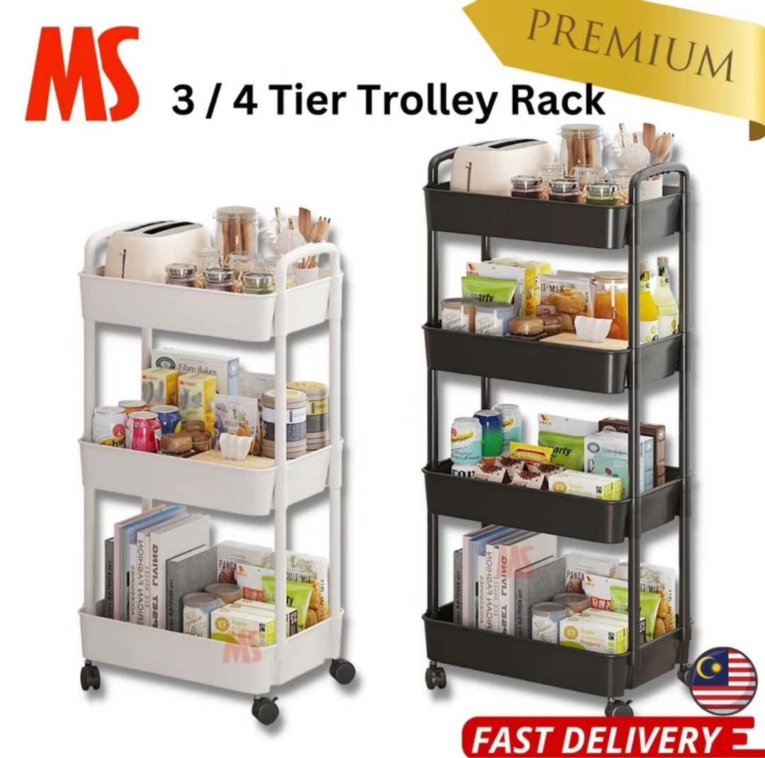 4 Tier Trolley Rack, Furniture & Home Living, Furniture, Shelves ...