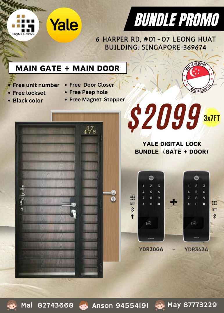 ( For HDB / BTO ) 3x7 FT High Durability Mild Steel Gate with powder ...