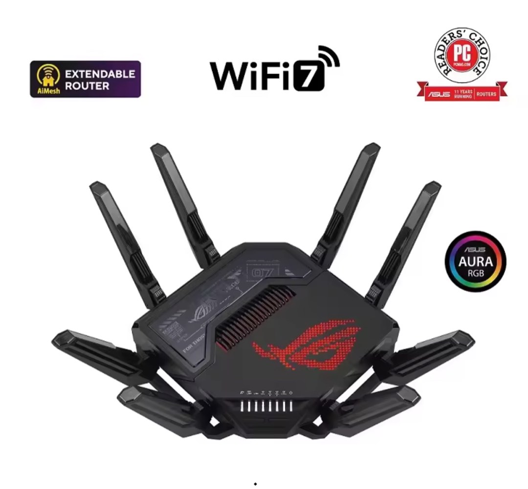 ASUS GT-BE98 ROG Rapture Quad-band WiFi 7 (802.11be) Gaming Router ...