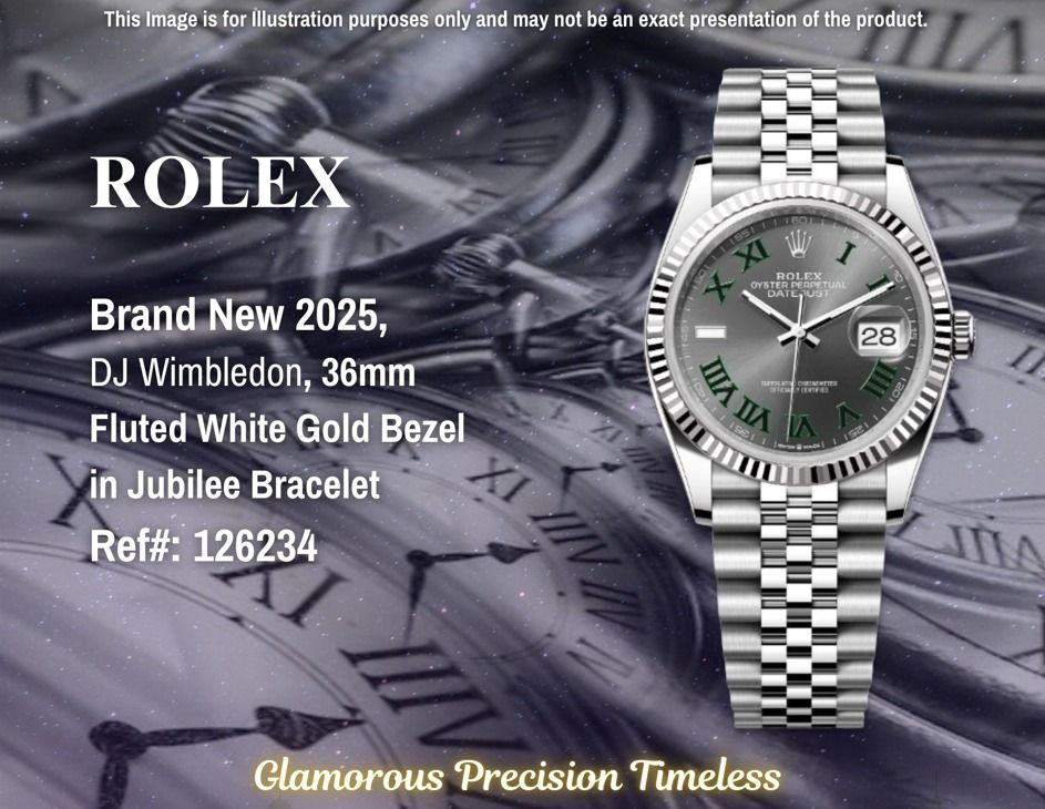 Brand New 2025 Rolex DJ Wimbledon Slate Dial 36mm, Fluted White Gold ...
