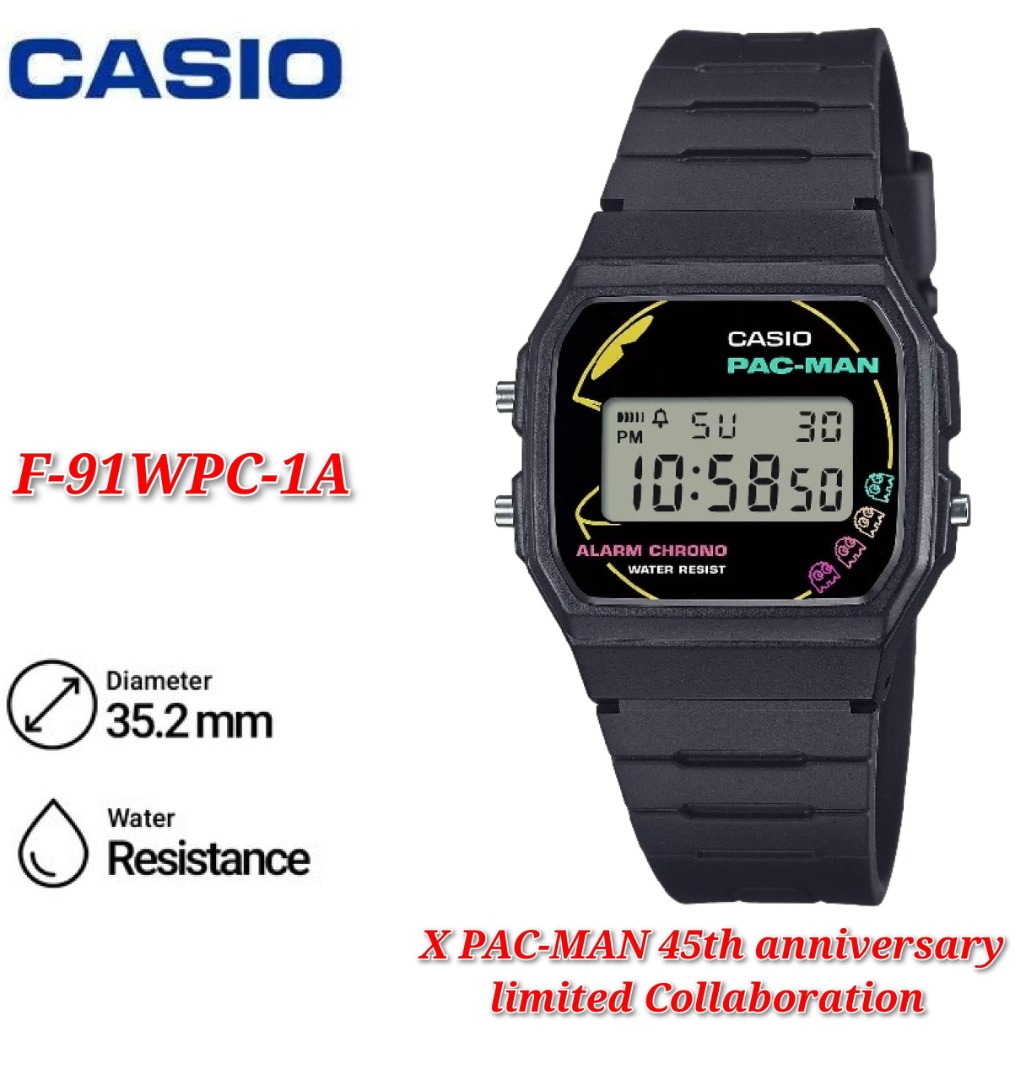 Casio X PAC-MAN Collaboration F-91WPC-1A Unisex Digital Watch Black ...