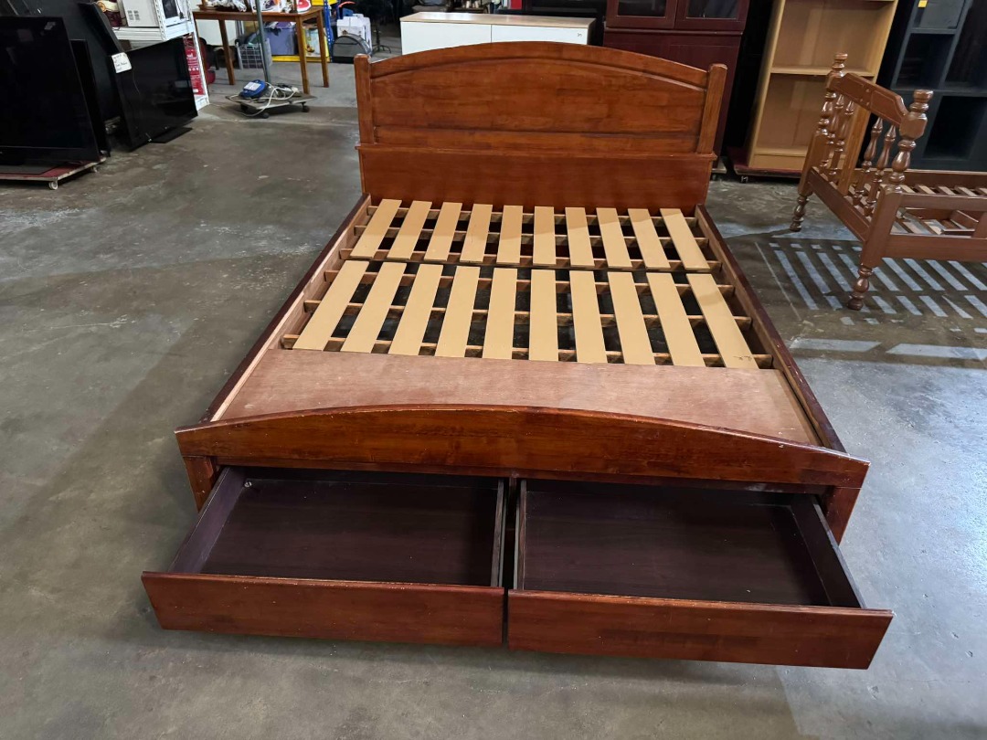 Drawer Storage Solid Wood Katil Queen Bed Frame, Furniture & Home ...