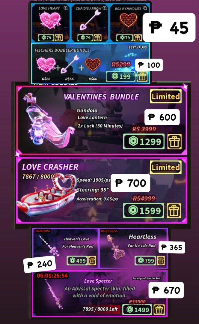 FISCH NEW VALENTINE ROBLOX ROBUX GAME GAMEPASS ITEMS VALENTINES BUNDLE ...