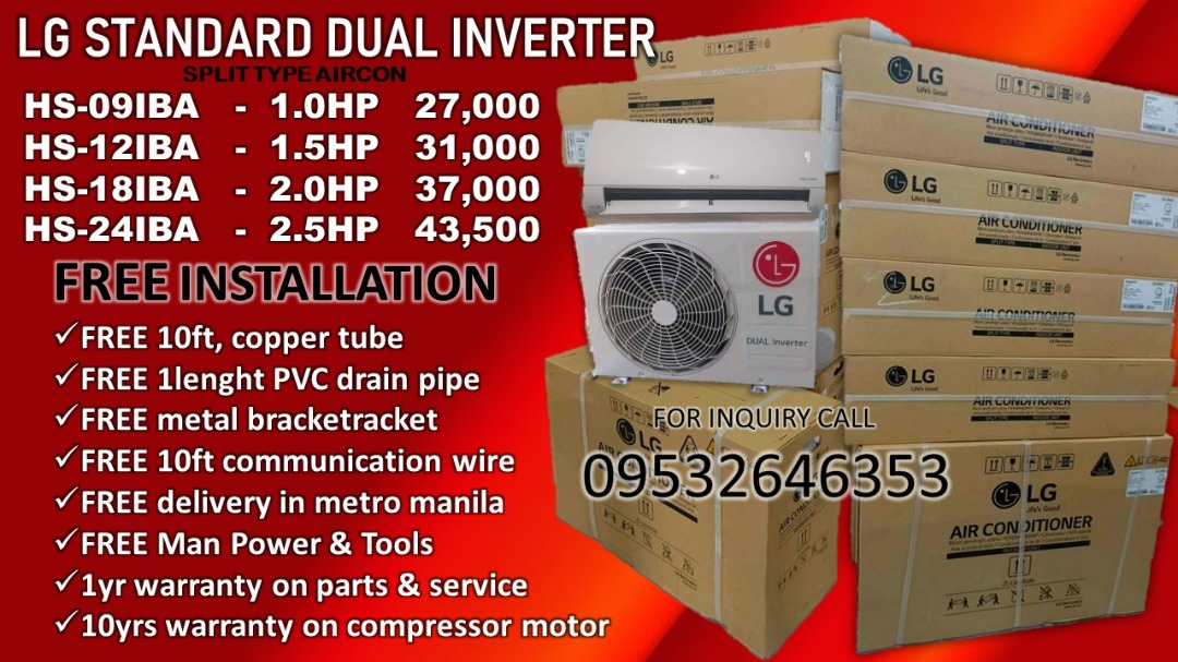 LG DUAL INVERTER SPLIT TYPE AIRCON FREE INSTALLATION, TV & Home ...