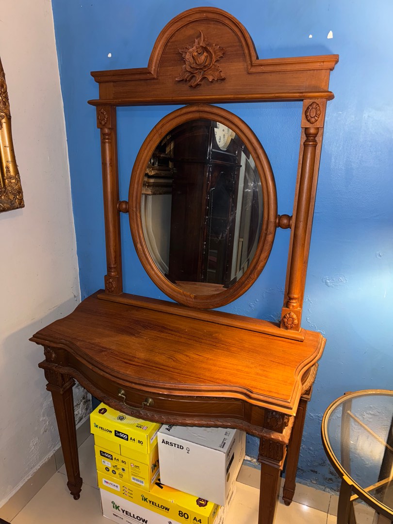 TEAK CONSOLE TABLE WITH WALL MIRROR, Furniture & Home Living, Furniture ...